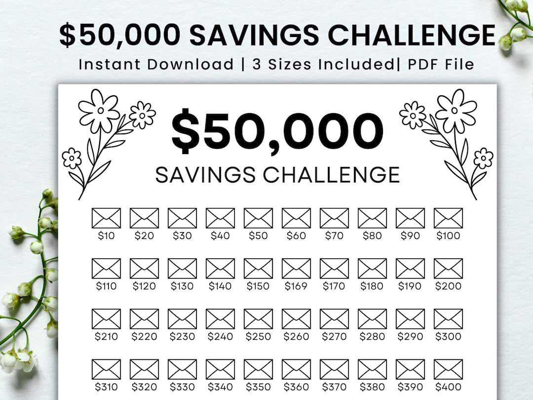 50000 Savings Challenge Printable, 100 Envelope Challenge Printable, Money Savings Challenge ...