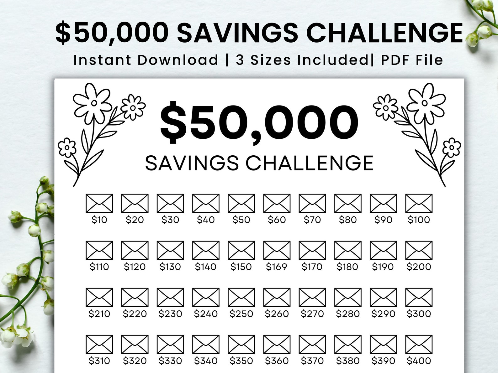 50000 Savings Challenge Printable, 100 Envelope Challenge Printable, Money Savings Challenge ...