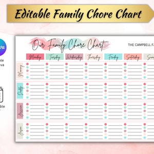 Editable Family Chore Chart, Family Planner Printable, Weekly Family ...