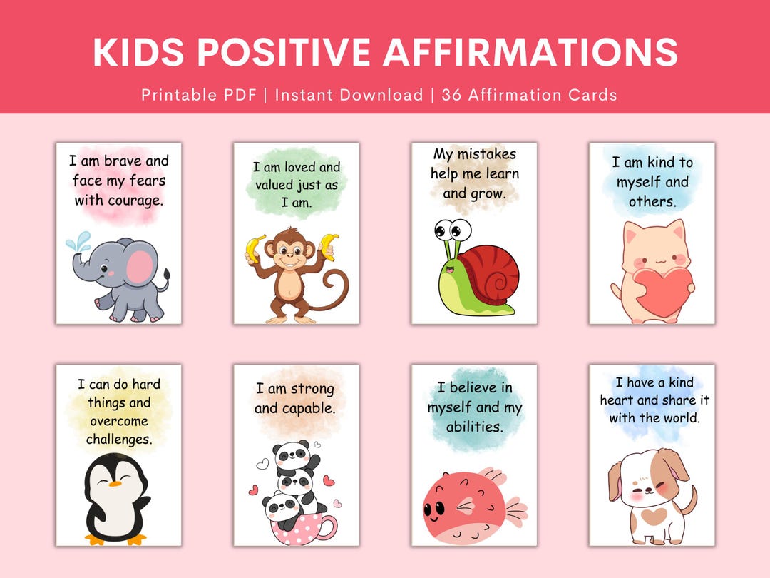 36 Affirmation Cards for Kids, Positive Affirmations Printable | Growth ...