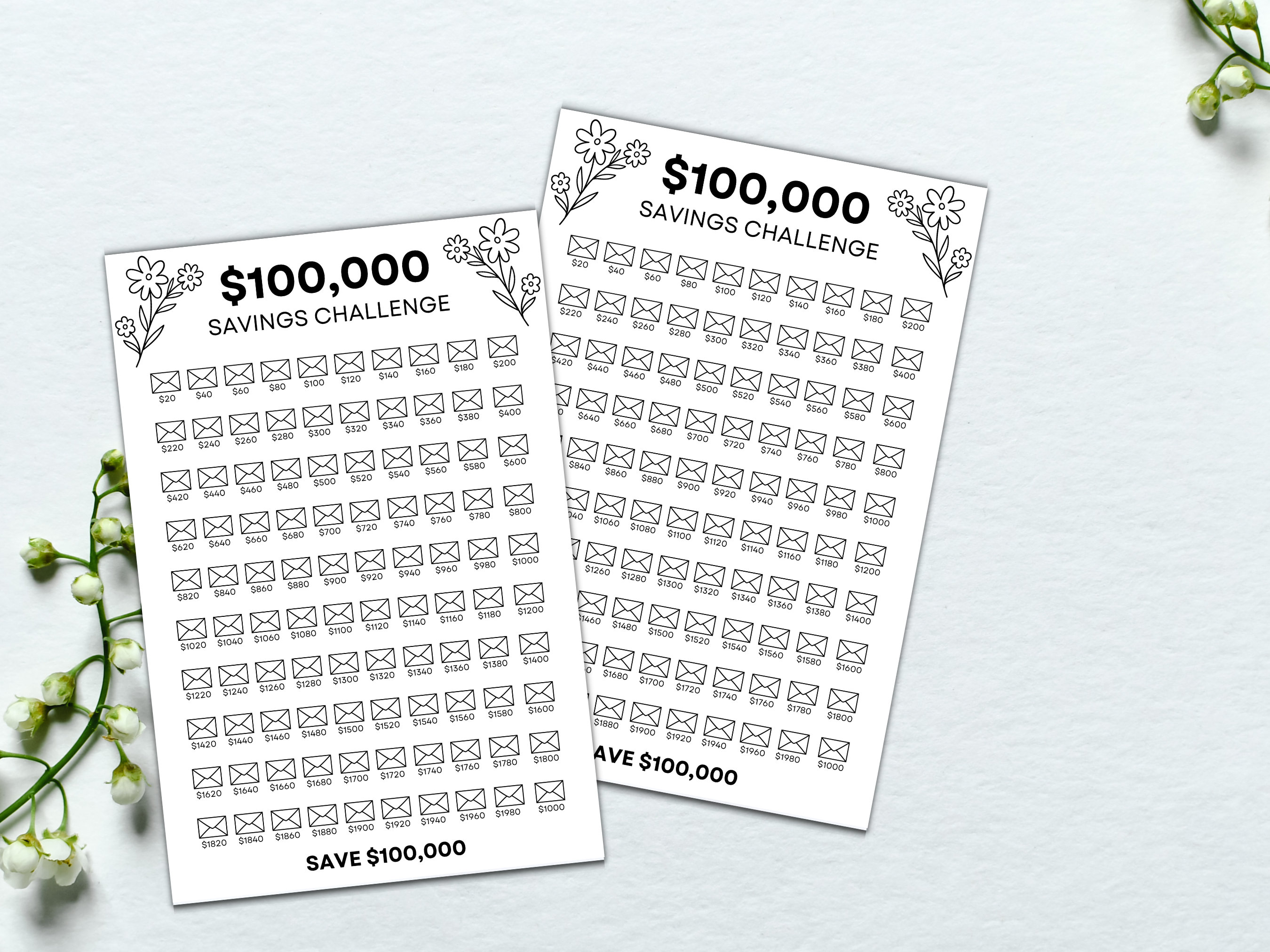 100000 Savings Challenge Printable, 100 Envelope Challenge Printable ...