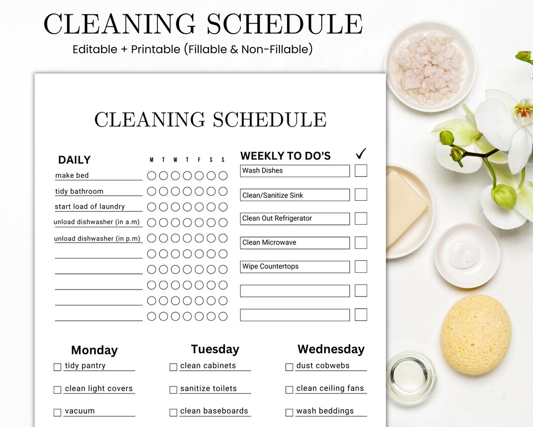 Editable Weekly Cleaning Schedule, Cleaning Planner Printable, Cleaning ...