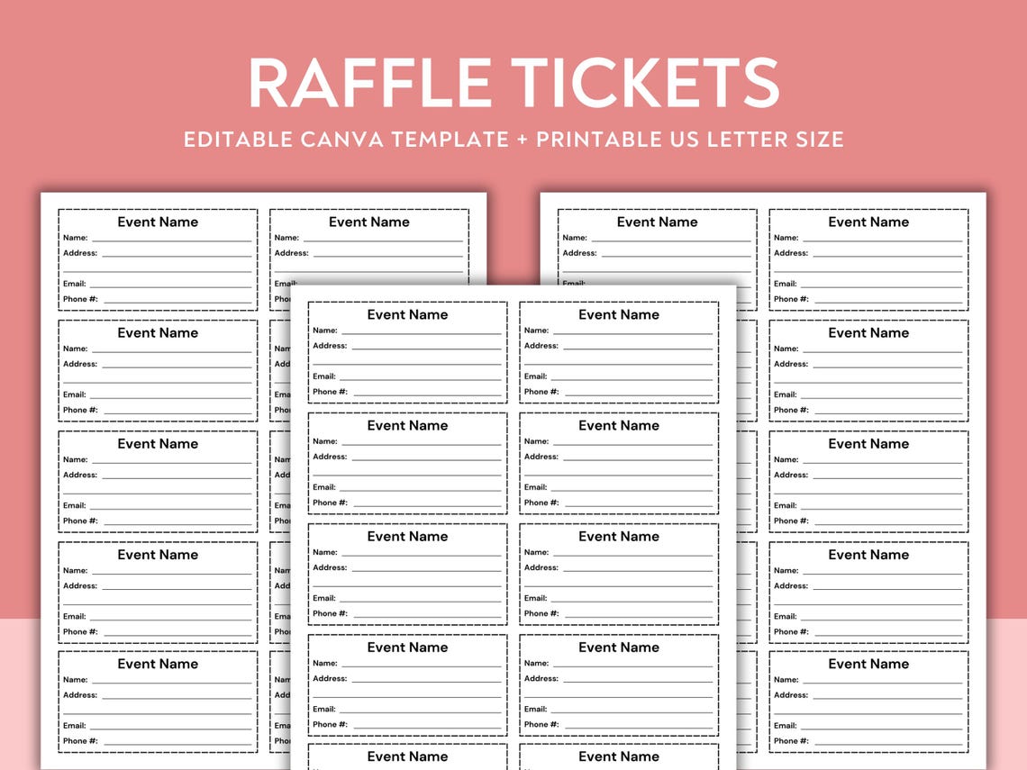 Editable Raffle Ticket Template: Canva, Printable PDF (US Letter) - Etsy