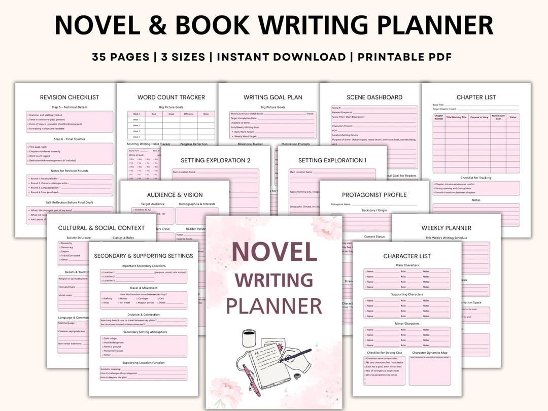 Printable Novel Writing Planner Template, Book Writing Organizer ...