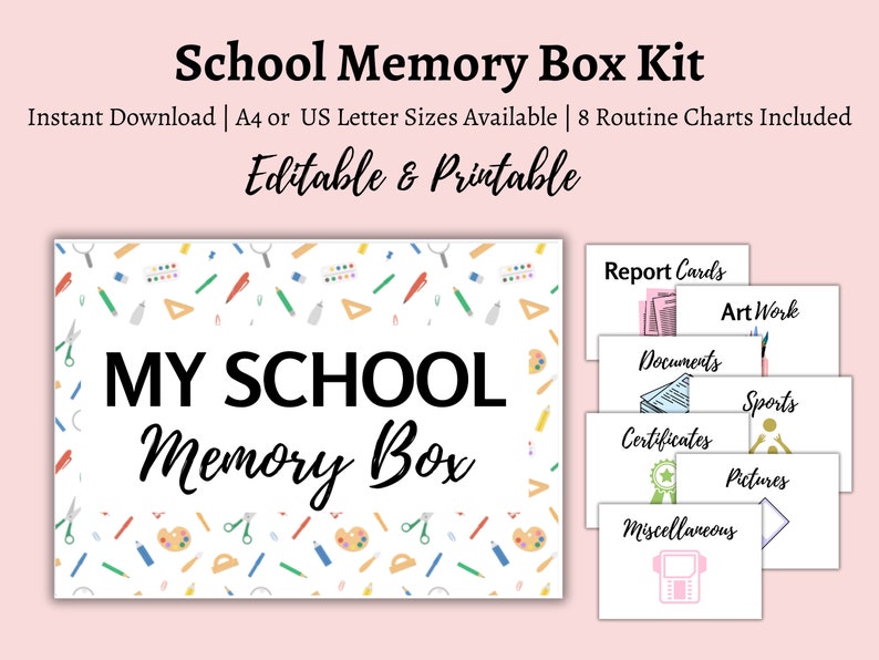 School Memory Box Kit Printable, Childhood Memory Book, Kids Keepsake ...