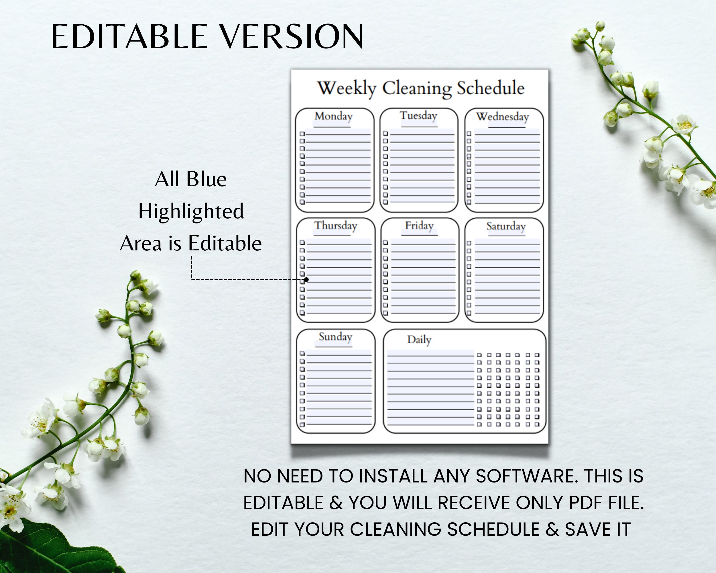 Editable Weekly Cleaning Schedule, Cleaning Planner Printable, Cleaning ...