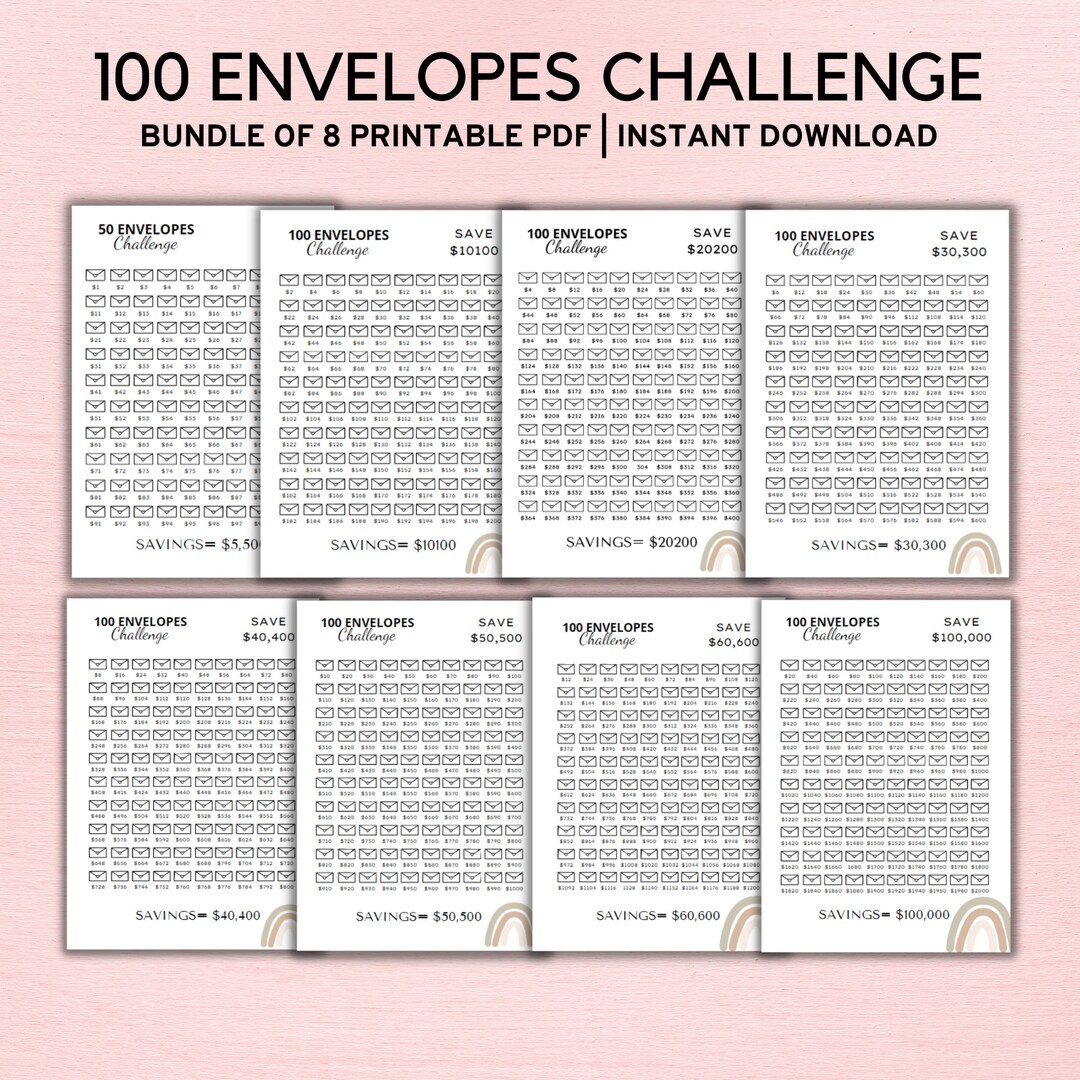 Printable 100 Envelope Challenge Bundle, Savings Challenge, Savings ...