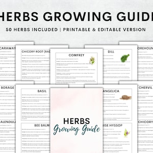 Herbs Growing Guide, 50 Printable Herbs Guide, Gardening Planner, Plant ...
