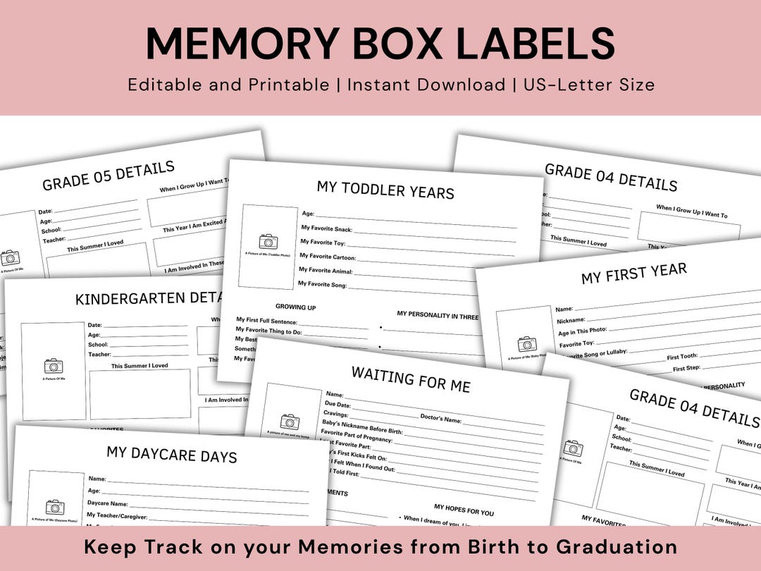 School Memory Box Kit Printable, Childhood Memory Book, Kids Keepsake ...