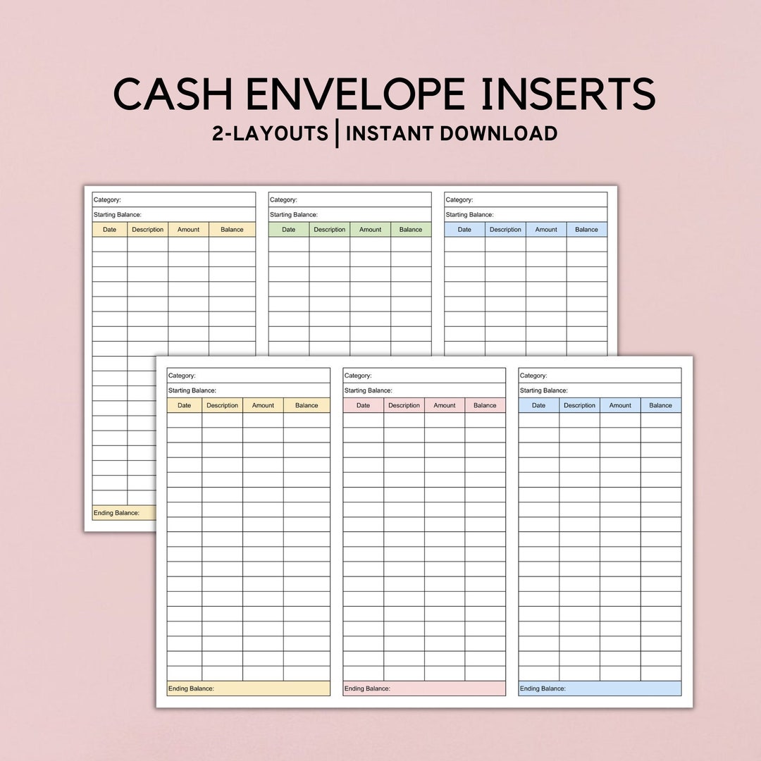 Cash Envelope Inserts, Cash Envelope Tracker, Spending Tracker, Money ...