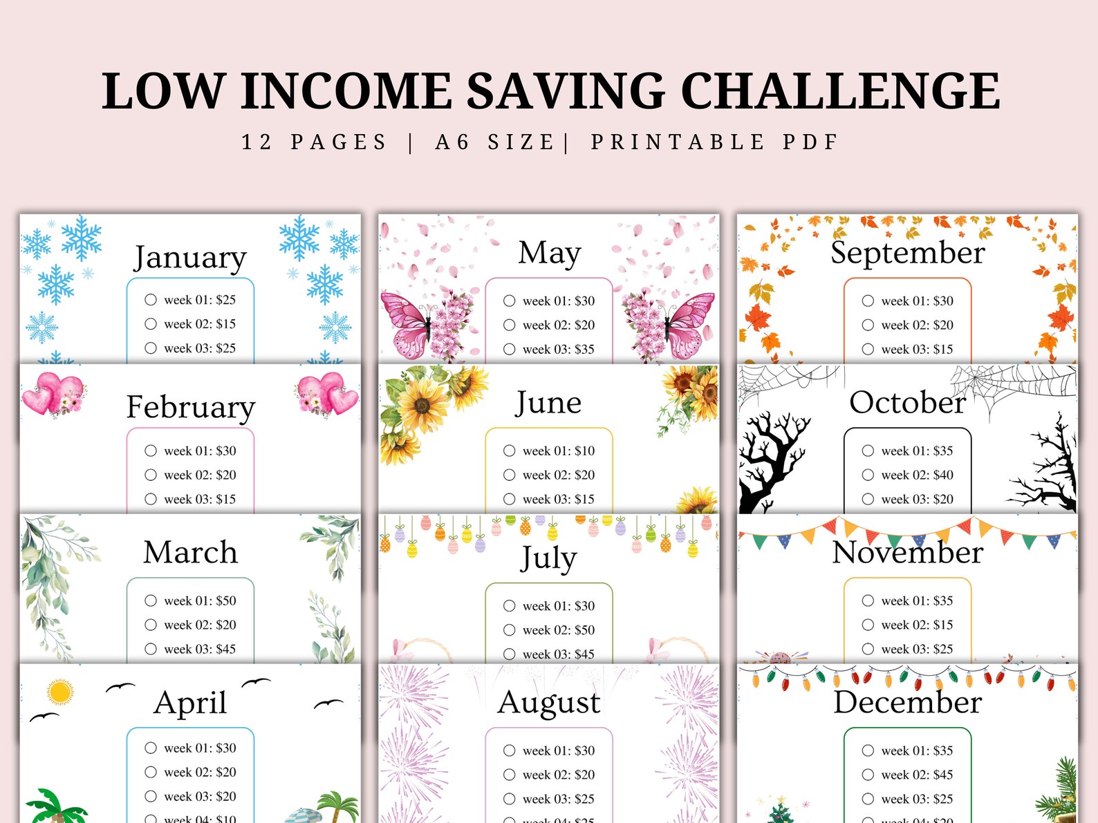 A6 Landscape Monthly Savings Challenge Bundle, Money Challenge, A6 Mini ...
