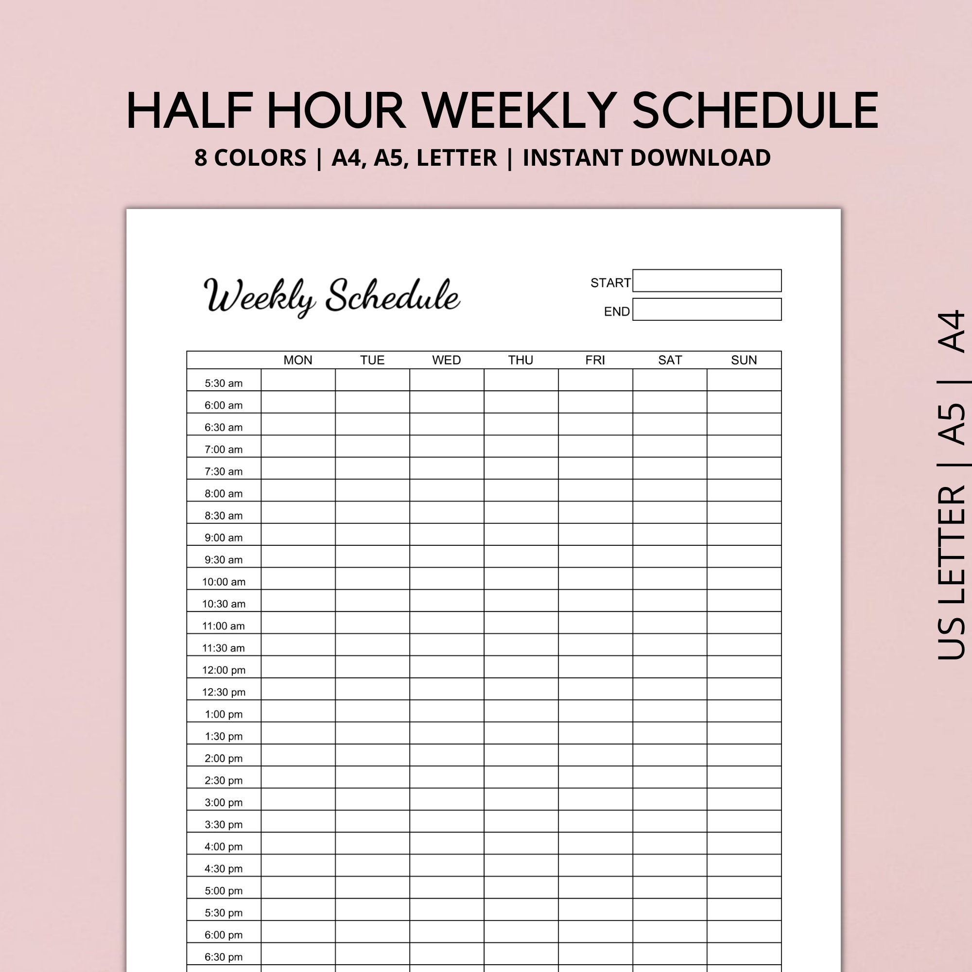 Paper & Party Supplies Planner Printable Weekly Agenda HALF LETTER ...