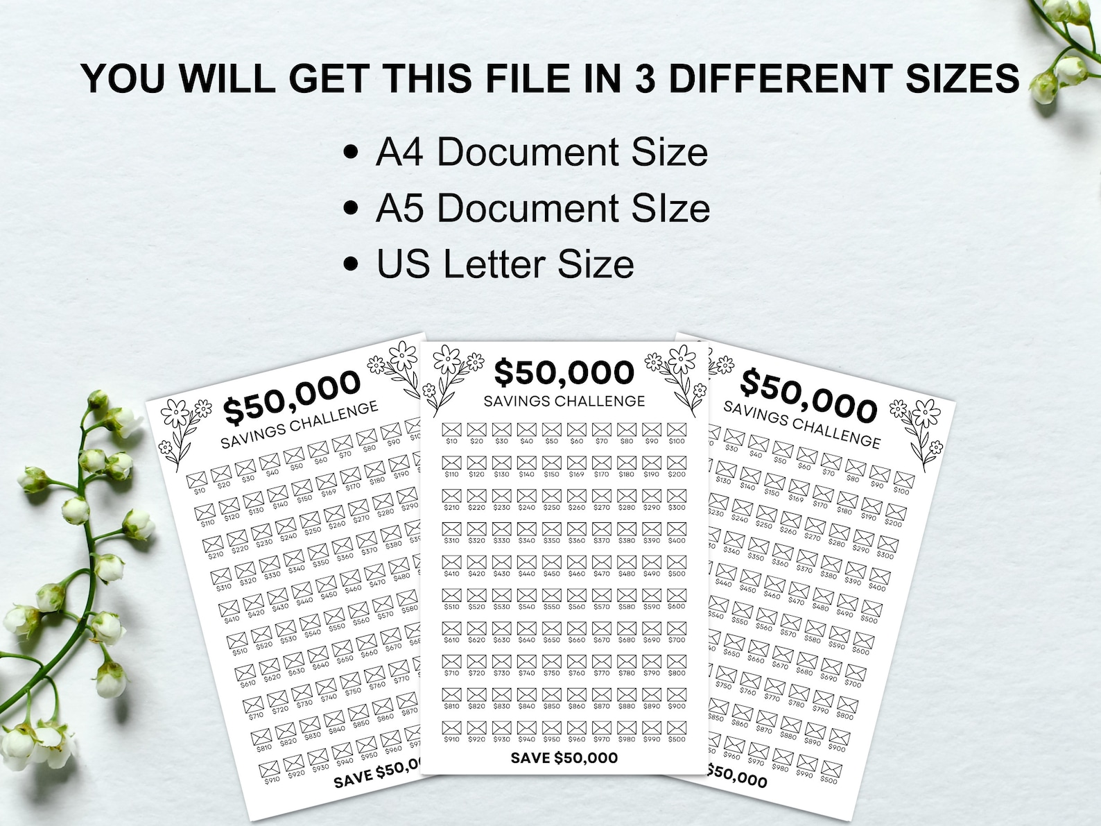 50000 Savings Challenge Printable, 100 Envelope Challenge Printable ...