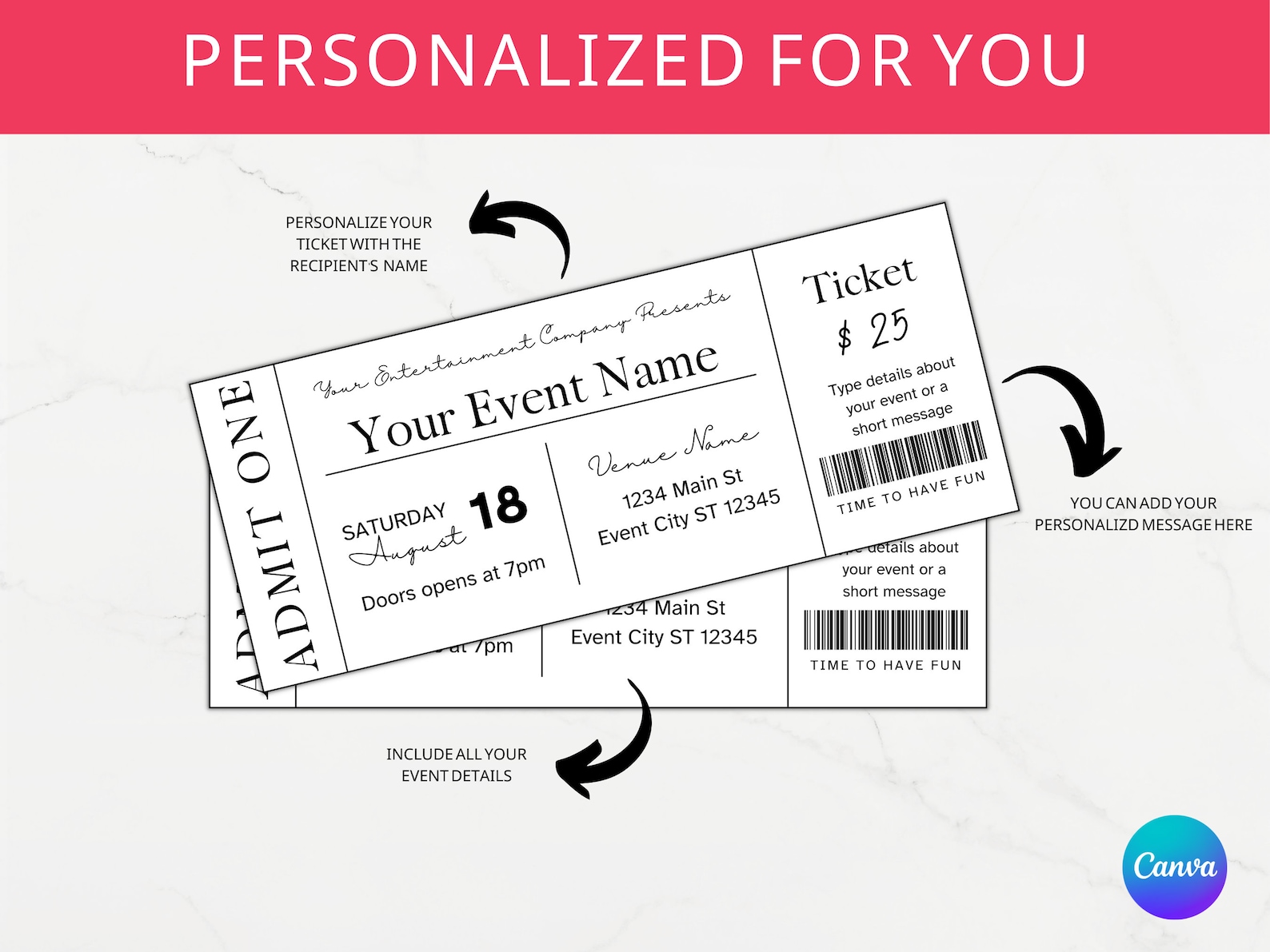 Event Ticket Template, Event Ticket Editable, Event Ticket Printable ...