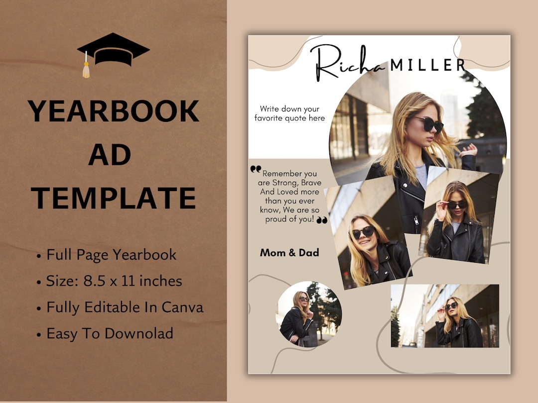 Full Page Graduation Ad Yearbook, Custom Yearbook Template, Editable ...