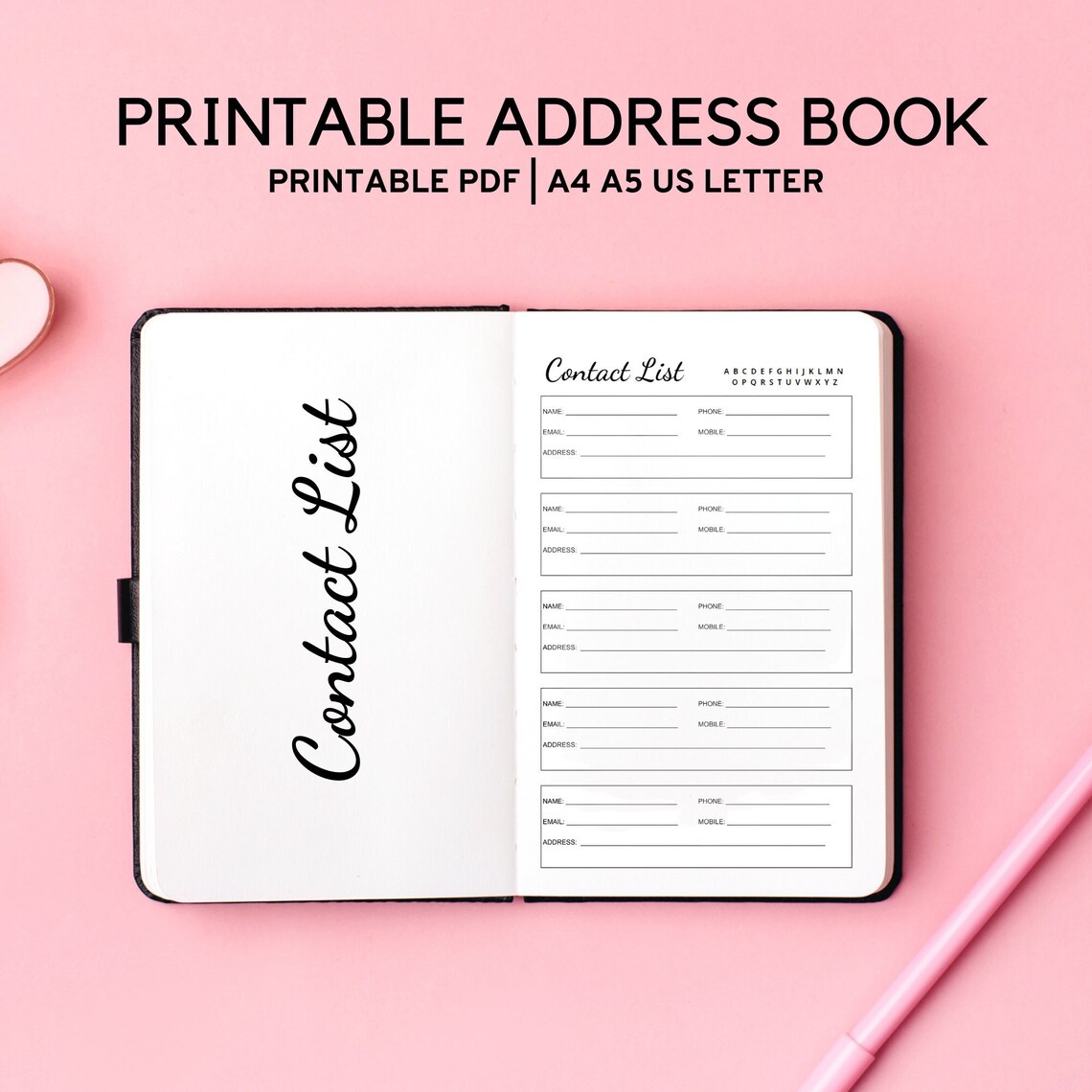 Printable Contact List Address Book Pages Address Log | Etsy