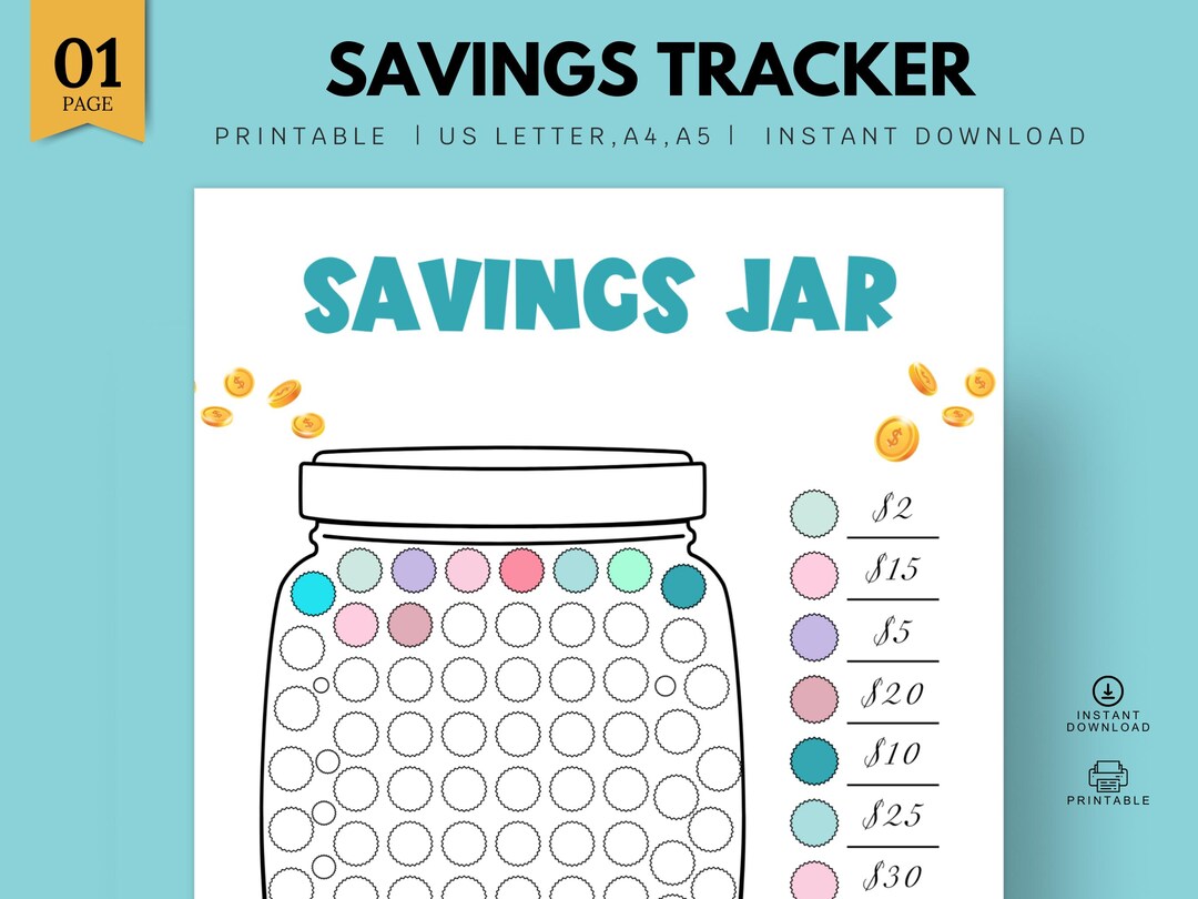 Savings Jar Tracker Printable: Budget Goal Worksheet (PDF Download) - Etsy