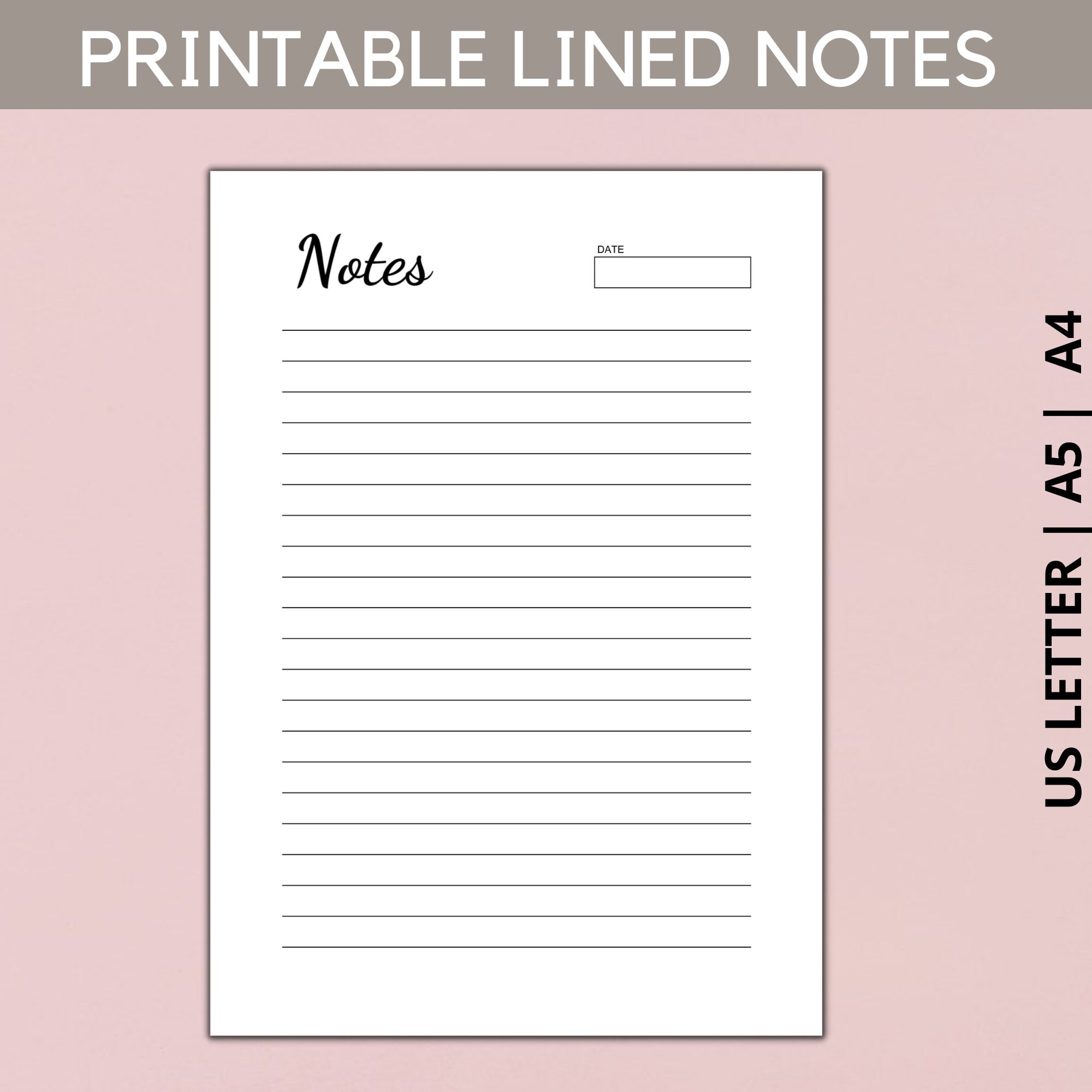 Minimalist Lined Notes Page Printable Writing Paper Journal - Etsy