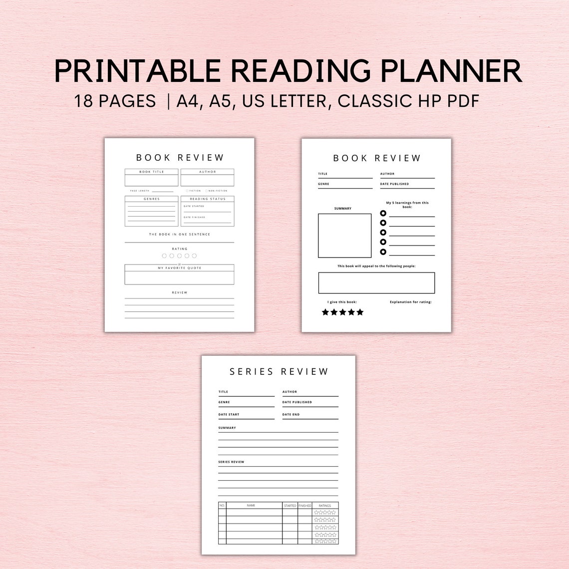 Reading Journal Printable Reading Tracker Reading Log - Etsy