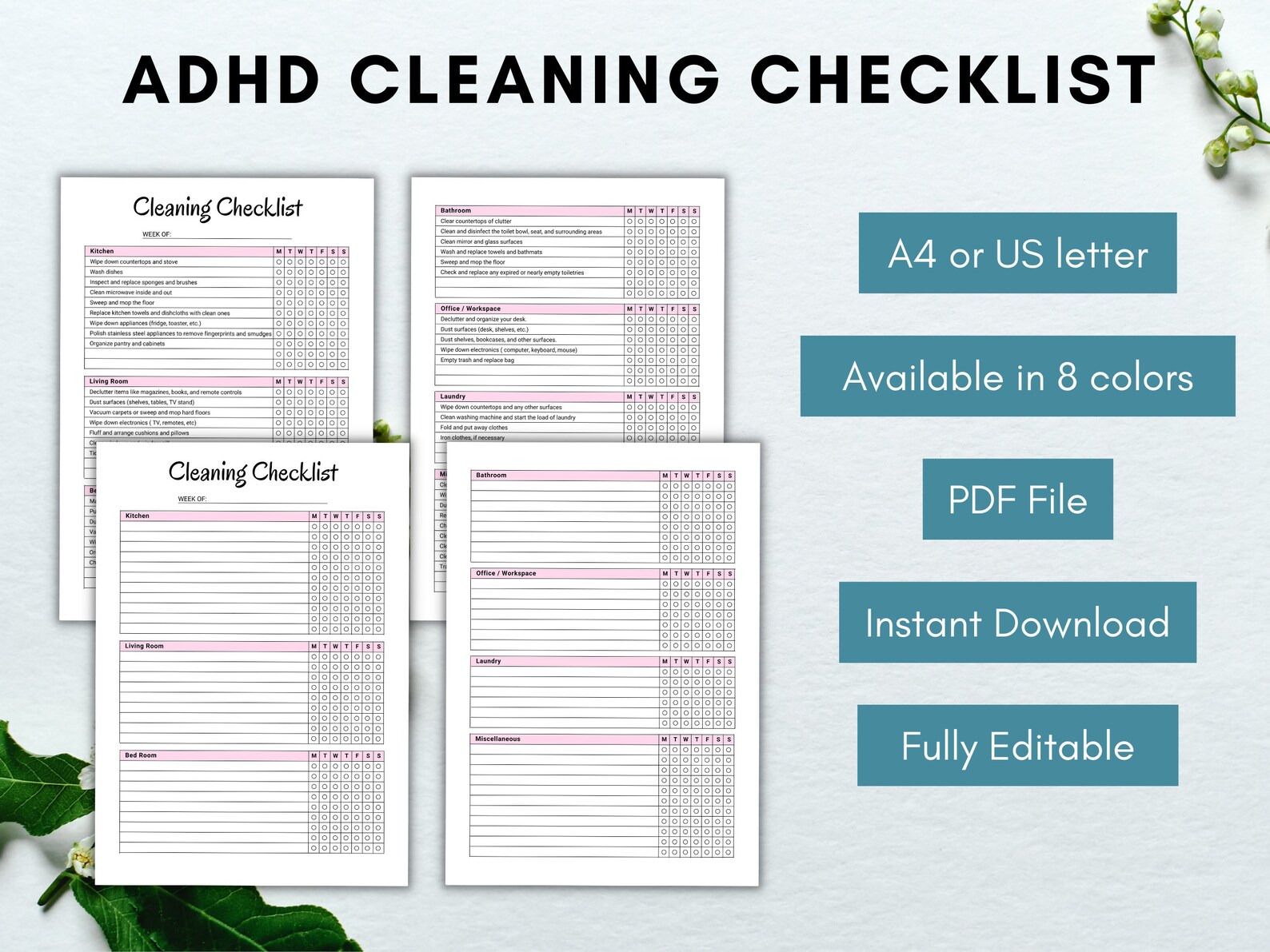 ADHD Cleaning Checklist Editable, Adhd Cleaning Schedule, Adhd Cleaning ...