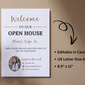 Editable Open House Welcome Sign: Canva Template (8.5" X 11") - Etsy