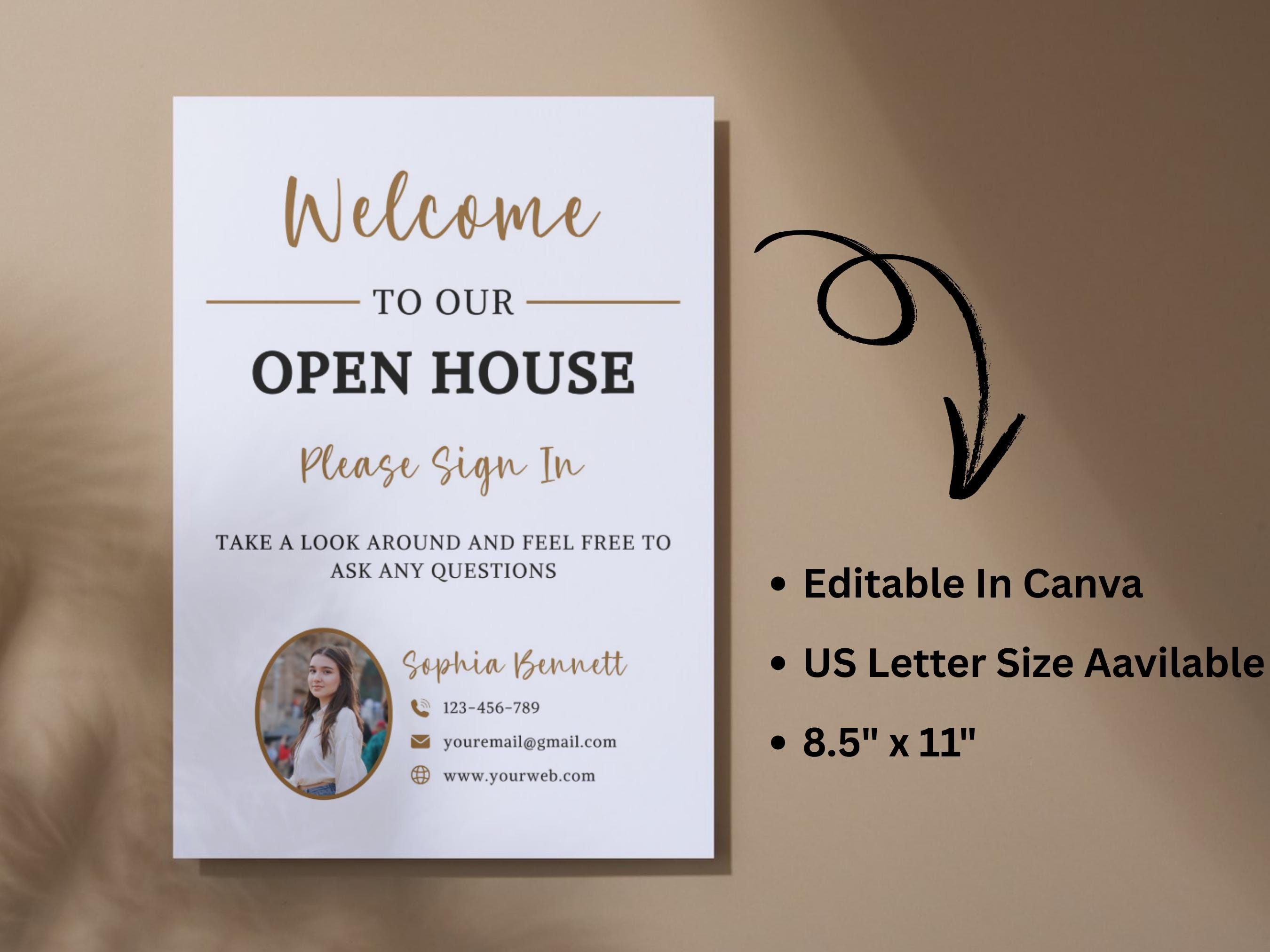 Editable Open House Welcome Sign: Canva Template (8.5" X 11") - Etsy