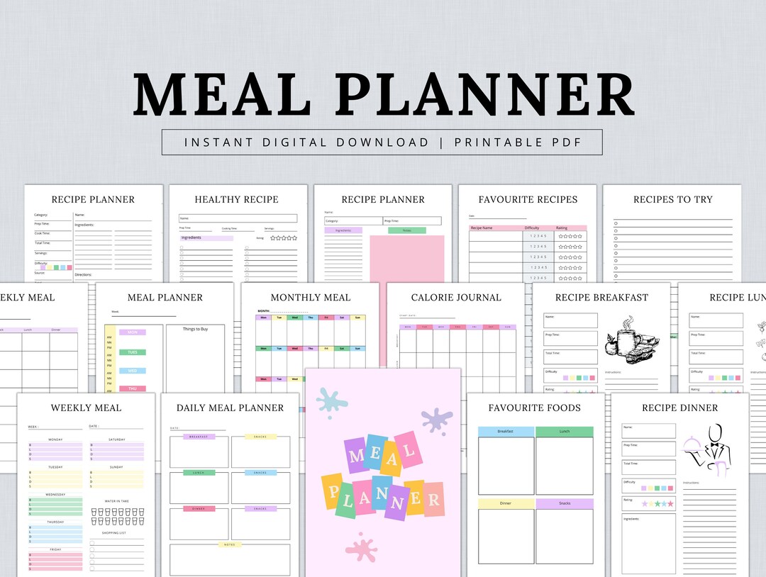 Meal Planner Bundle Printable, Weekly Food Diary Bundle, Daily Food ...