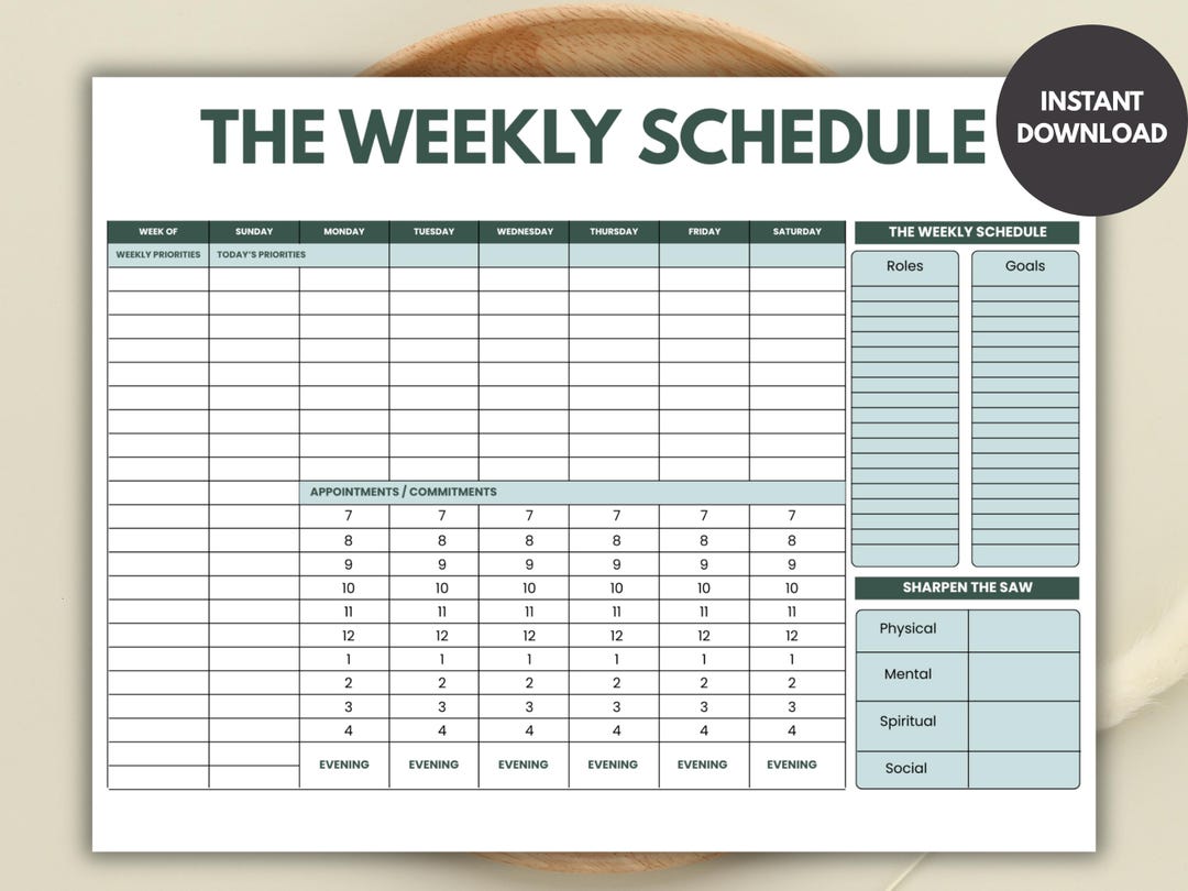 Weekly Schedule | Undated Weekly Planner | Time Management ...