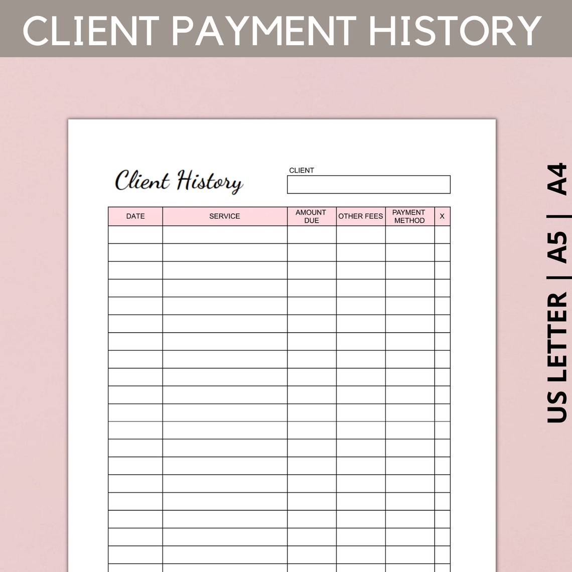 Client History Tracker Printable Client Tracker Payment Log - Etsy