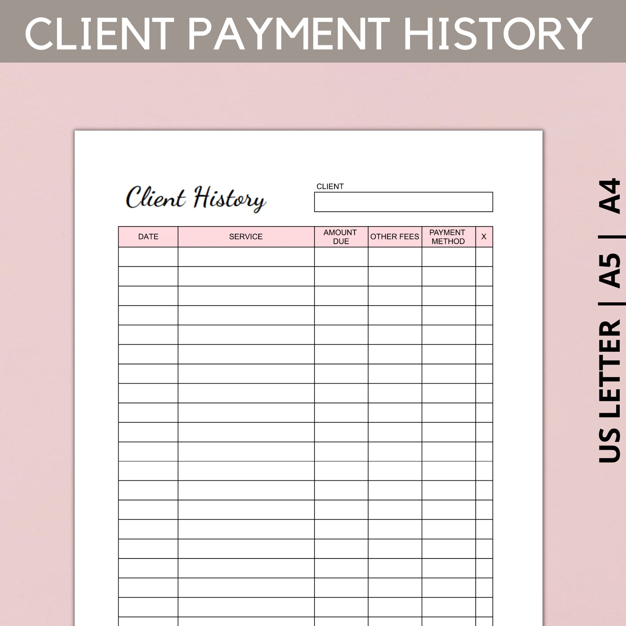 Client History Tracker Printable Client Tracker Payment Log - Etsy