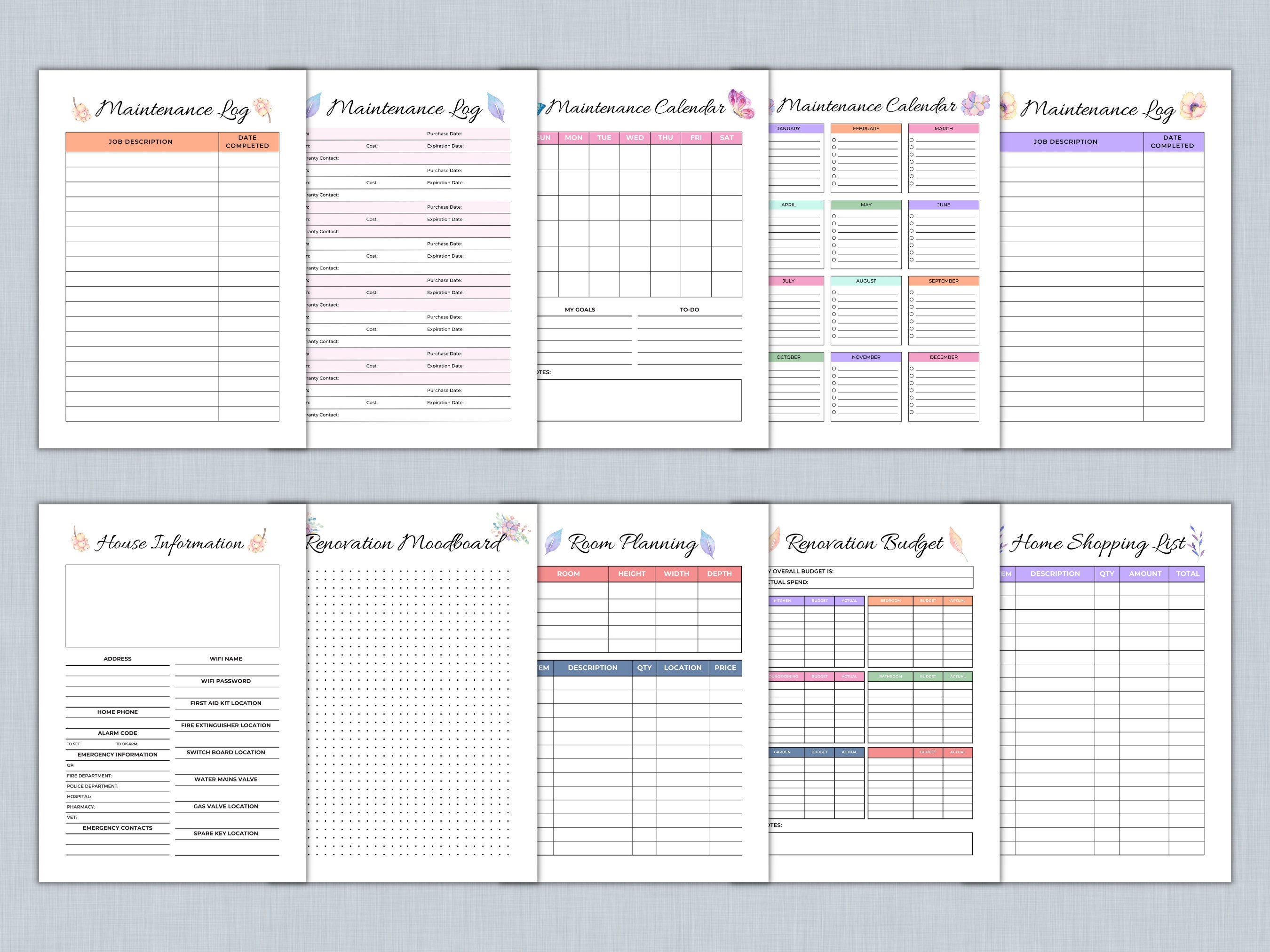 Home Maintenance Planner, Home Improvement Planner, Maintenance Tracker ...
