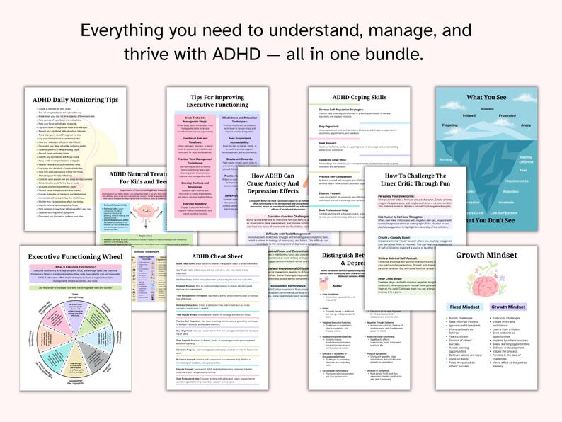ADHD Executive Functioning Printable Bundle, 50 Visual Cards + 25 ...