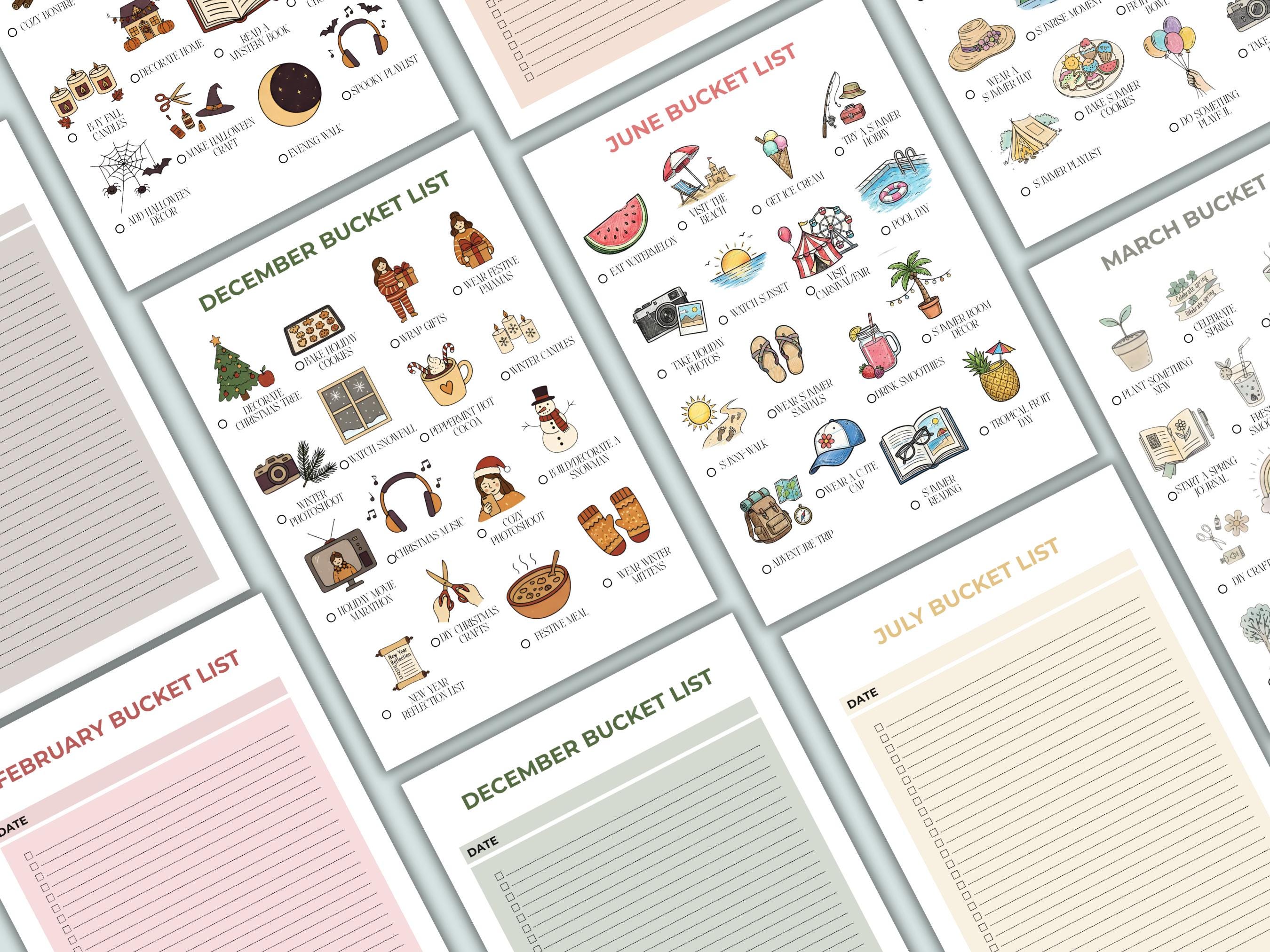 12 Monthly Bucket List Printable | 24 Pages | Aesthetic Bucket List for ...