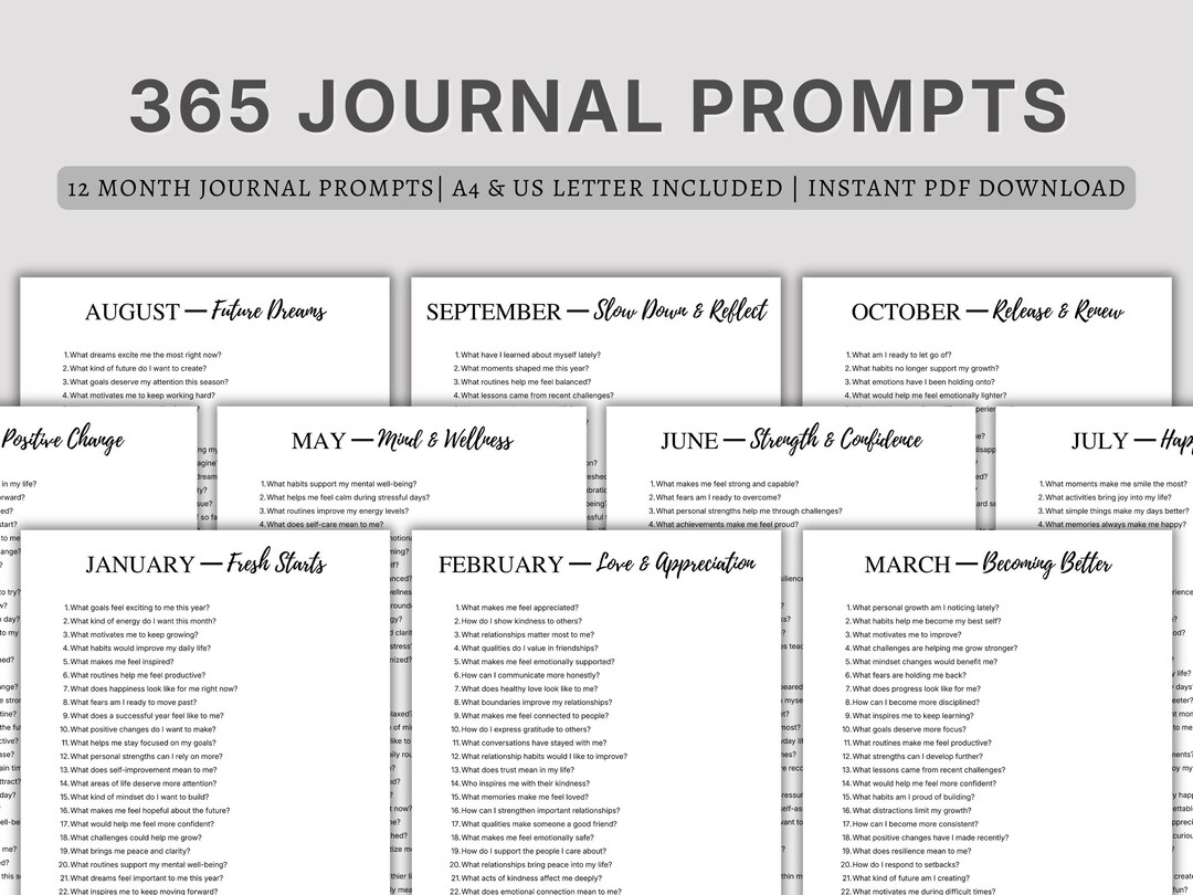 365 Journal Prompts PDF | Self Reflection Journal | Mental Wellness ...