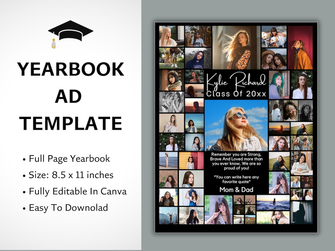 Full Page Graduation Ad Yearbook, Custom Yearbook Template, Editable ...
