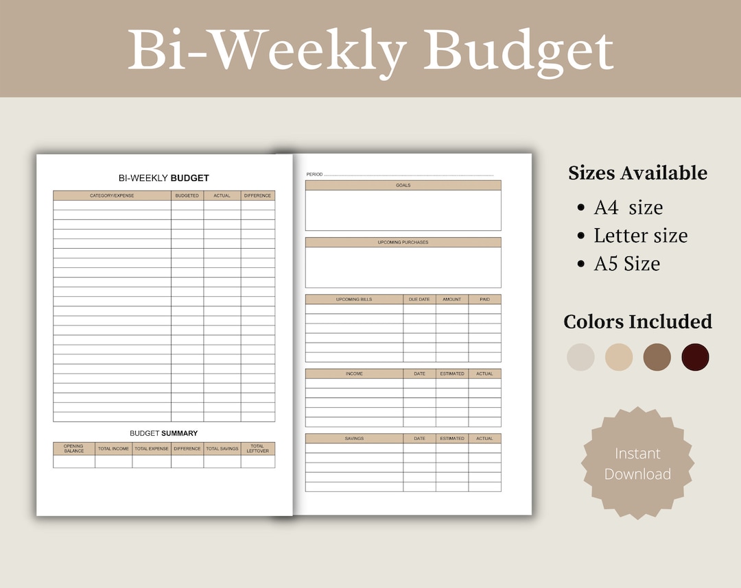 Bi Weekly Budget Planner Template, Paycheck Budget Printable, Budget ...