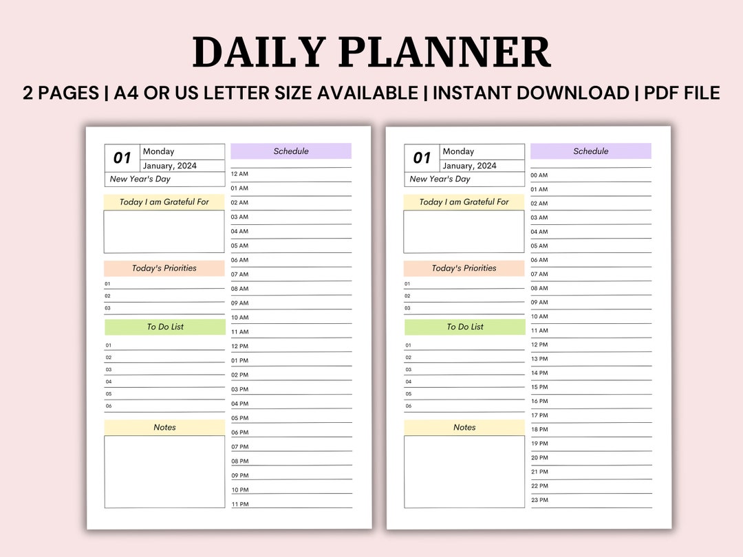 Hourly Daily Planner Printable, Time Blocking Template, Work Day ...