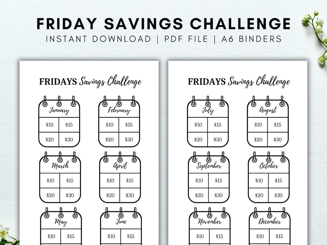 Friday Savings Challenge Printable, Money Challenge, Cash Envelope ...