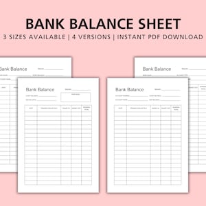 Bank Balance Sheet Printable: Budget & Expense Tracker (PDF Download ...
