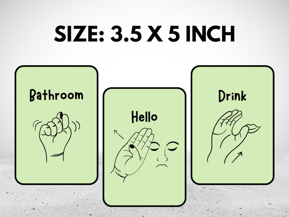 Printable ASL Flashcards: 45 Illustrated Sign Language Cards (digital ...