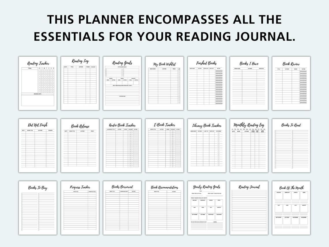 Reading Journal Printable, Book Reading Planner Bundle, Printable ...