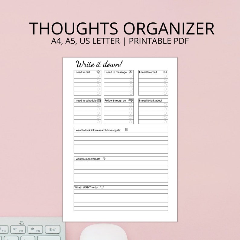 Brain Dump Printable, Thought Organizer, A4, A5, Letter, Printable PDF ...