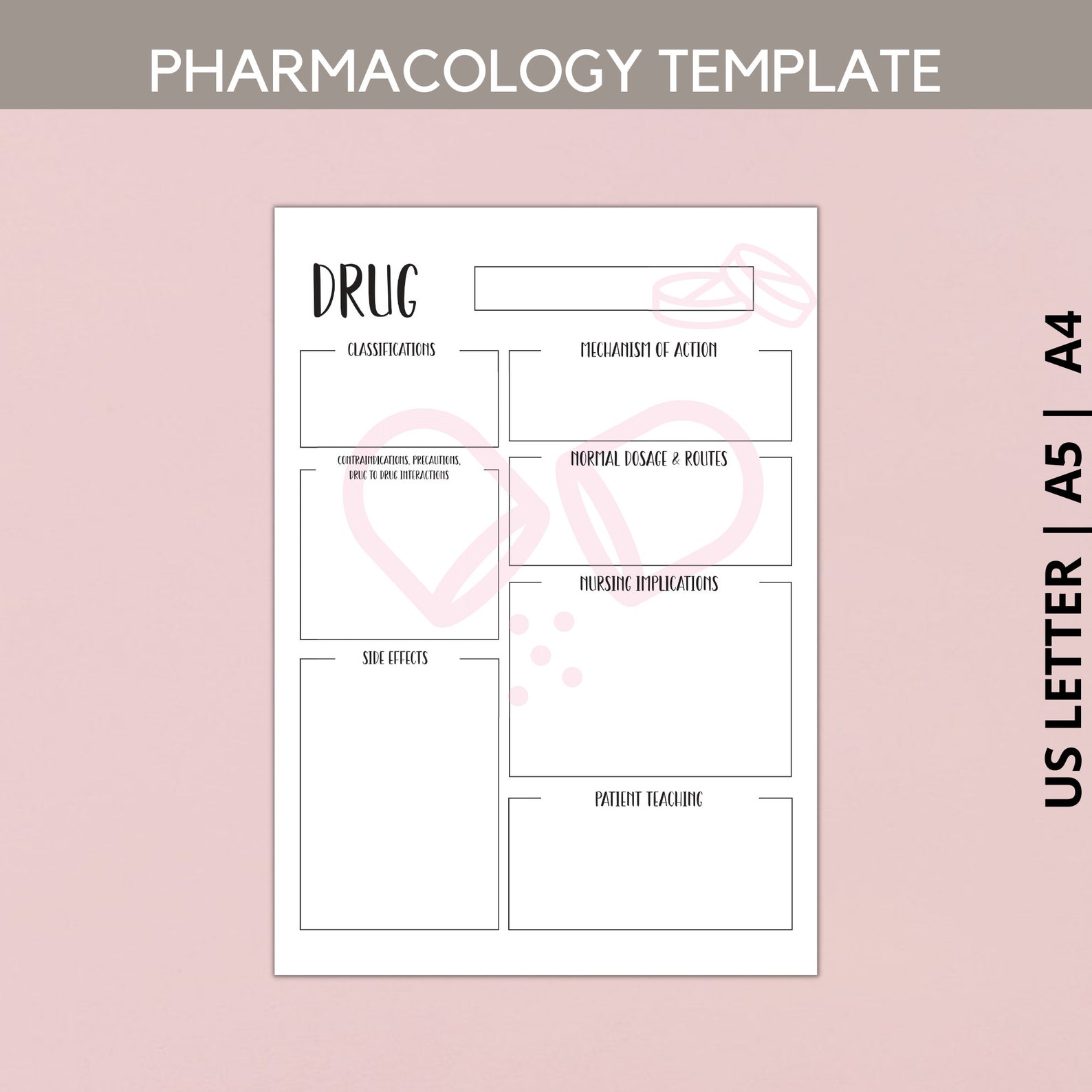 Pharmacology Template, Drug Template, Nursing Study Guide, Student ...