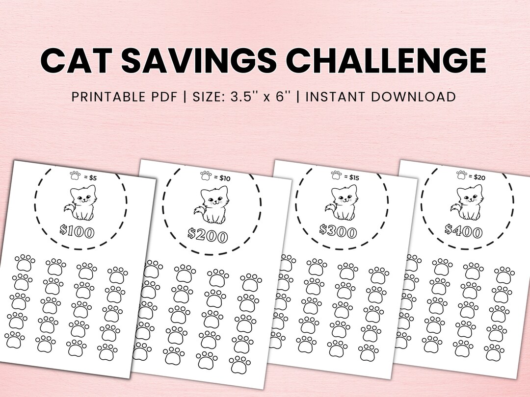 Cat Savings Challenge Printable, Money Challenge, Cash Envelope Insert ...