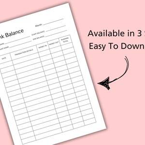 Bank Balance Sheet Printable, Budget Tracker Template, Personal Finance ...