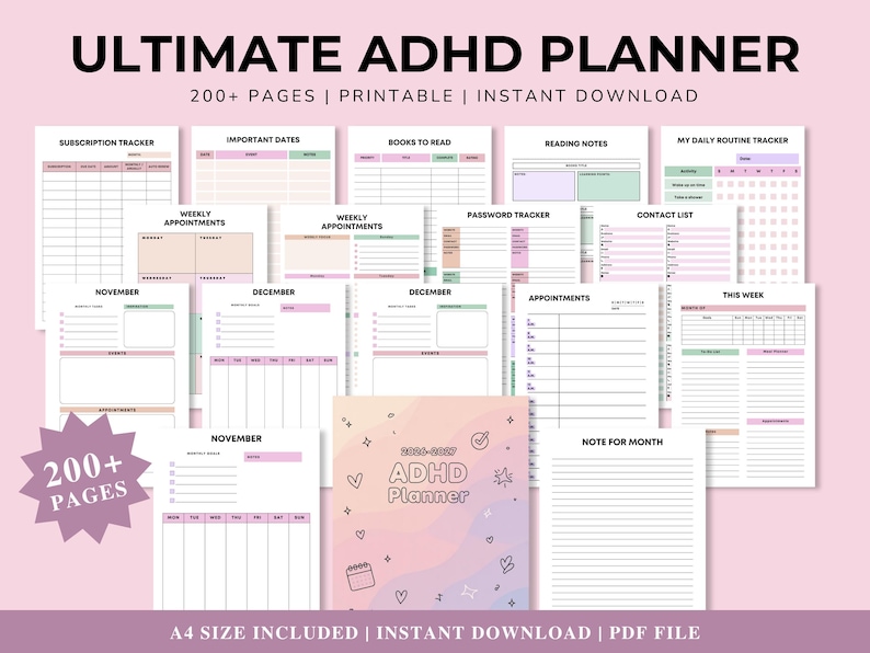 Ultimate ADHD Planner 2026–2027 | 200+ Page Printable Planner | Instant ...