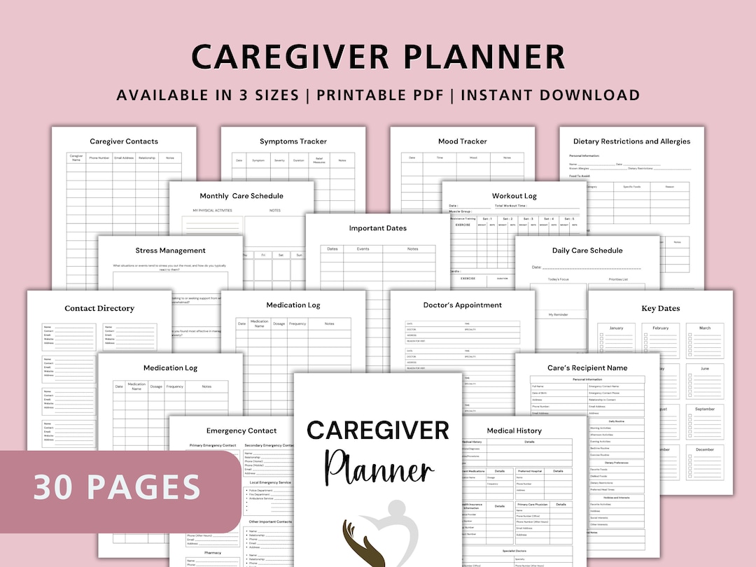 Caregiver Planner Printable, Medical Binder Records Printable Caregiver ...