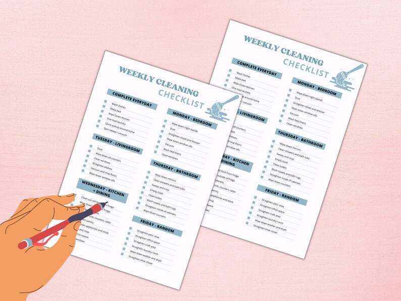 Editable Weekly Cleaning Checklist Cleaning Schedule - Etsy