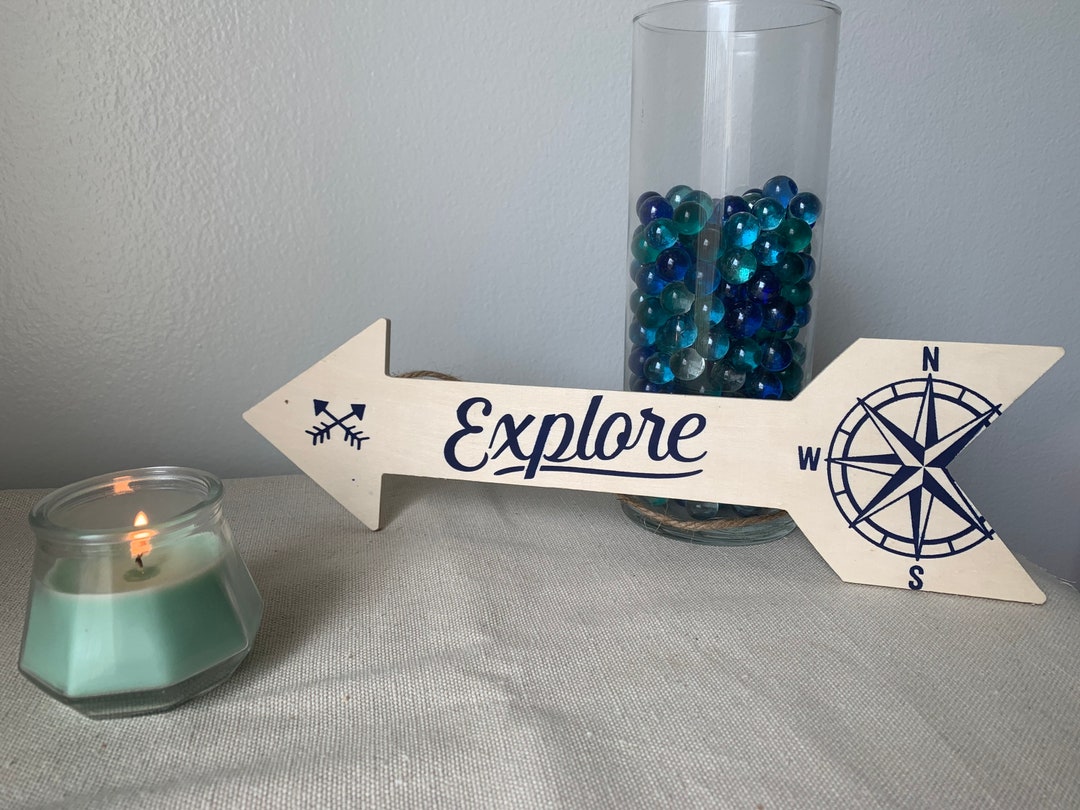 Hand Painted Compass & Explore Arrow Wall Sign Adventure - Etsy