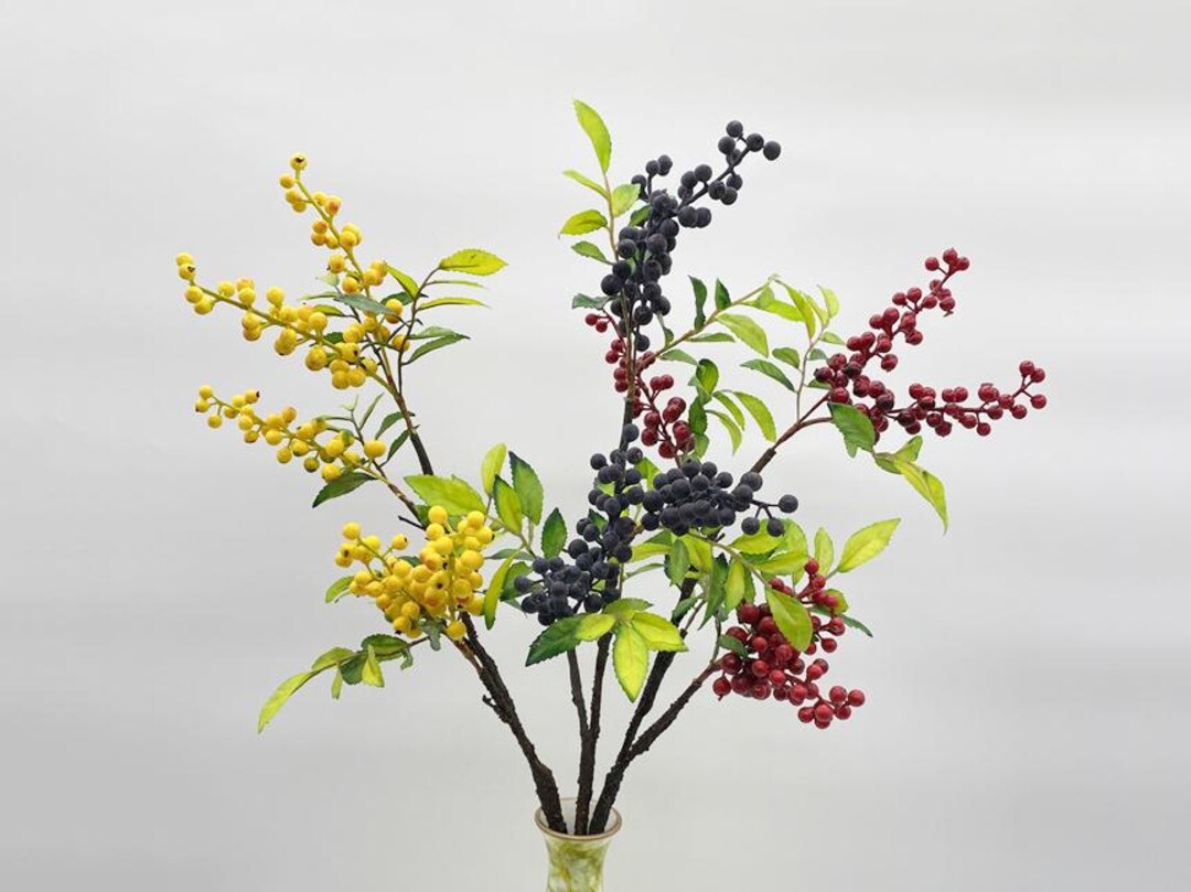 Artificial Red Berry Branch With Leaves, Faux Currant Berry Stem ...